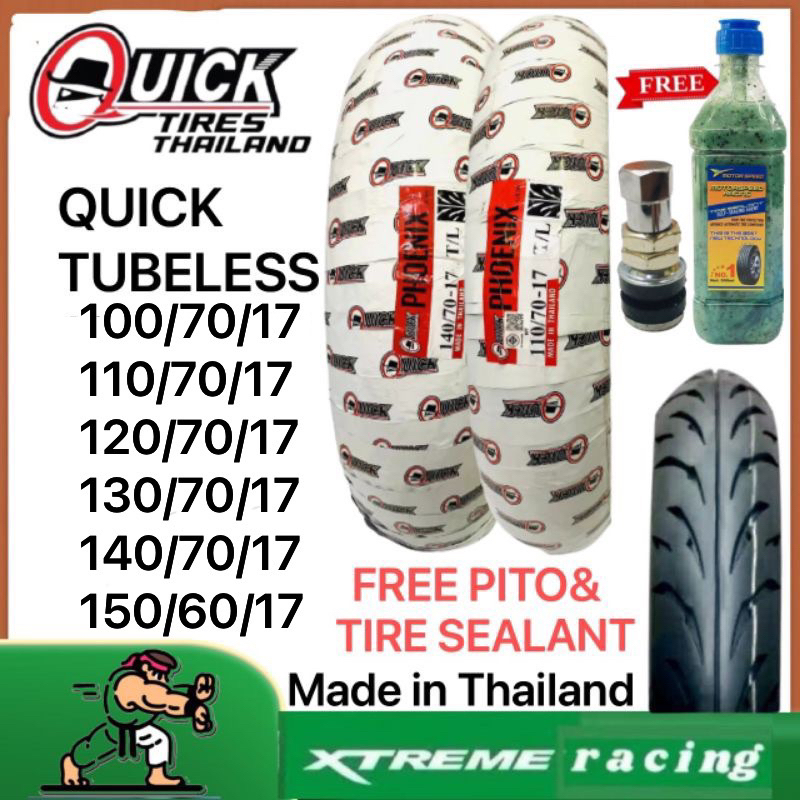 QUICK TIRE FREE TIRE SEALANT & PITO PHOENIX TUBELESS By 17 110/70/17 ...