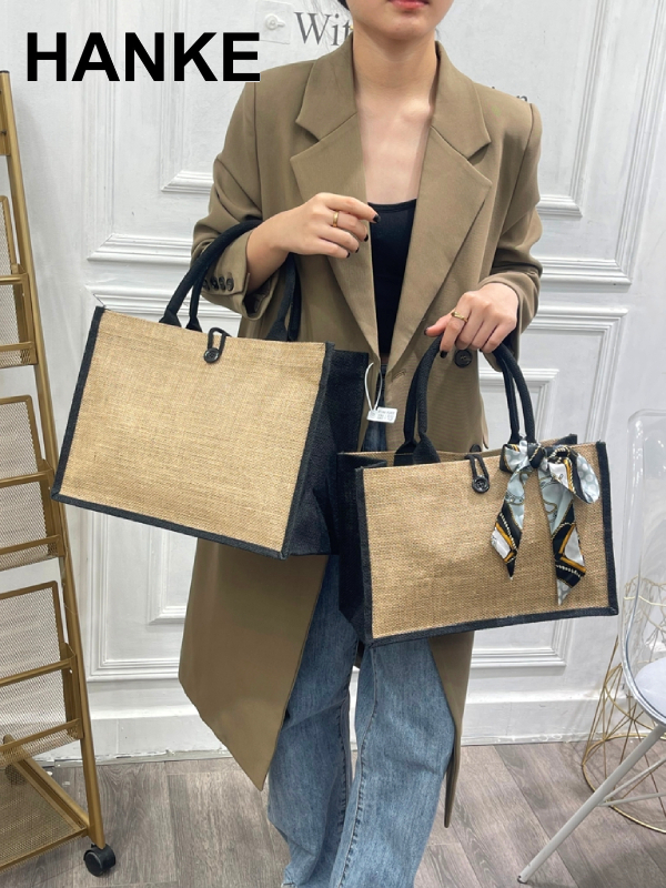 HANKE Abaca Burlap Tote Bag Linen Eco-Friendly Reusable Women's Jute ...