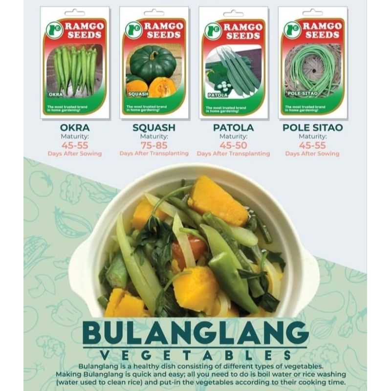 Bulanglang Seeds 7in1 pack Ramgo kalabasa, sitaw, okra, patula, sili ...