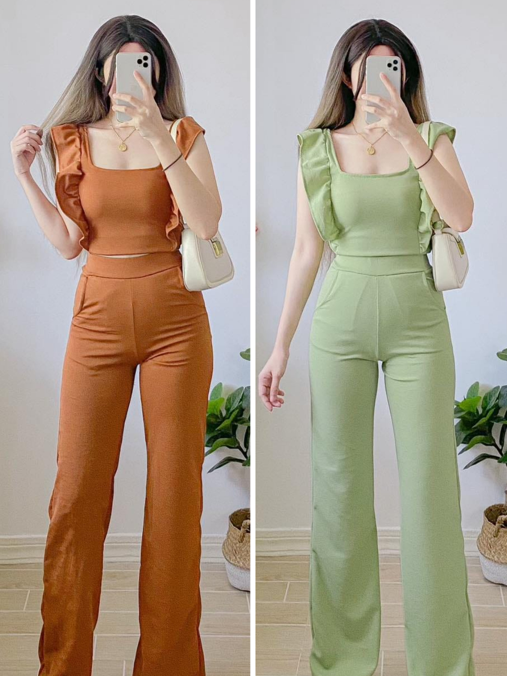 RUFFLES SQUARE NECK TERNO PANTS FOR WOMAN ☘️ KOREAN STYLE COORDINATES ☘ ...