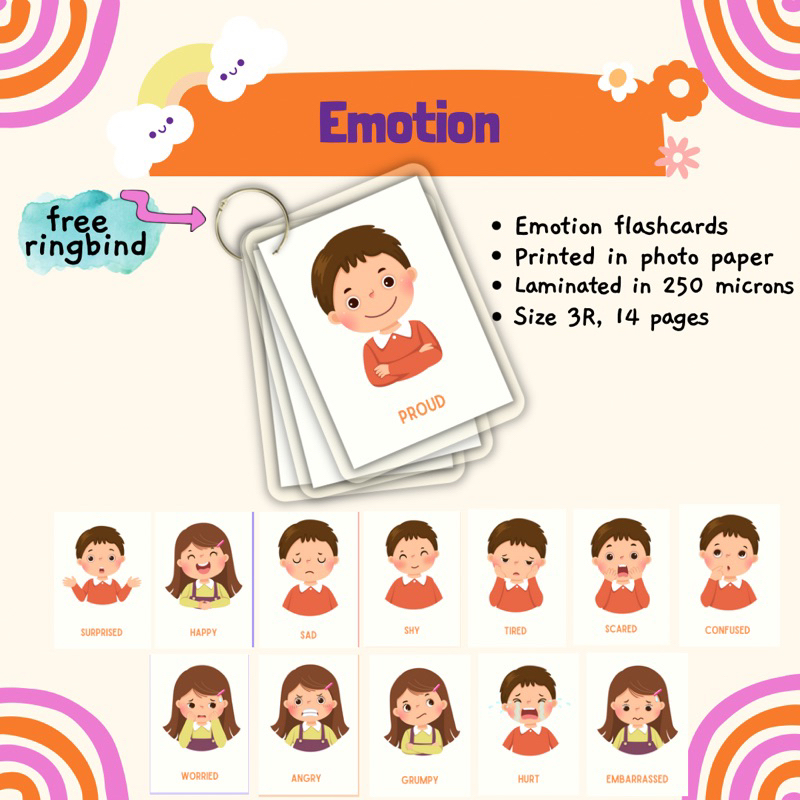 emotion feelings educational laminated flashcards | Shopee Philippines