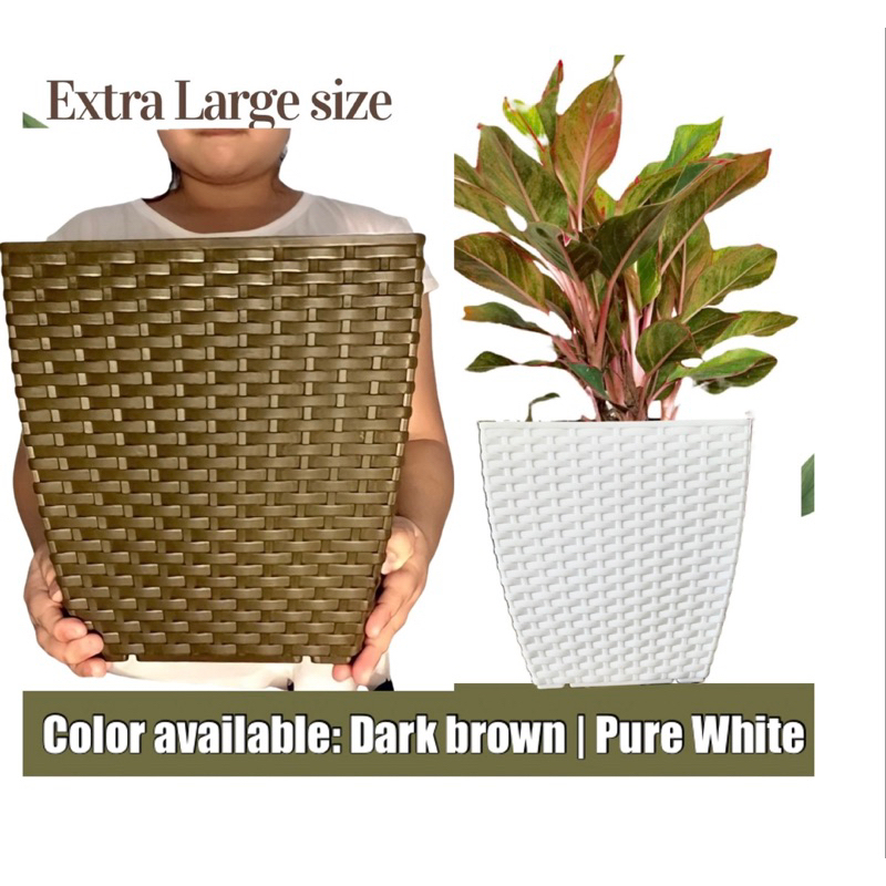 [2 pieces set] Extra Large Rattan Square plant pot flower pot high ...