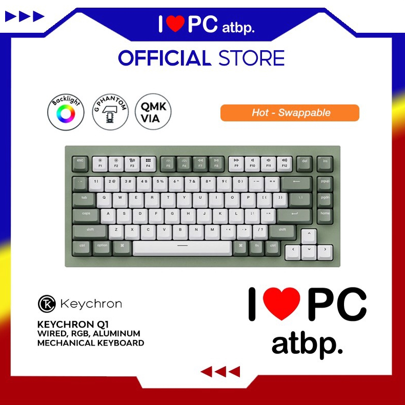 Keychron Q1 QMK Mechanical Keyboard (Green, 75%, Wired, RGB, Aluminum ...