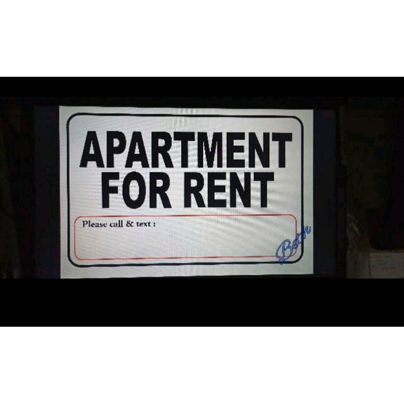 Apartment for Rent Please Call Text Signage A4 Size PVC (Hard Plastic ...