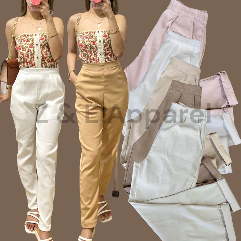 Casual High Waist Slim Fit Trouser Pants for Women w/ 2 Side Pockets ...