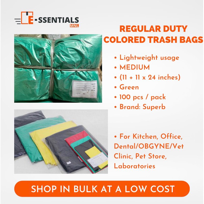100 PCS, Green, Medium, Colored Garbage Bags (COD-ready) | Shopee ...