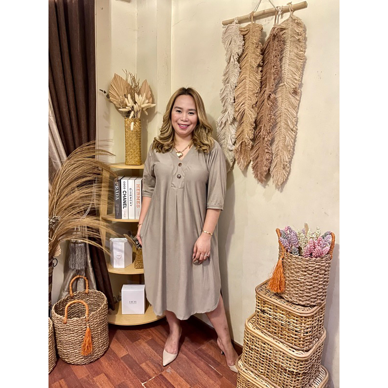 MICHELLE PLUS SIZE 3/4 LONG BACK DRESS W/ POCKETS & BUTTONS (UP TO 3XL ...