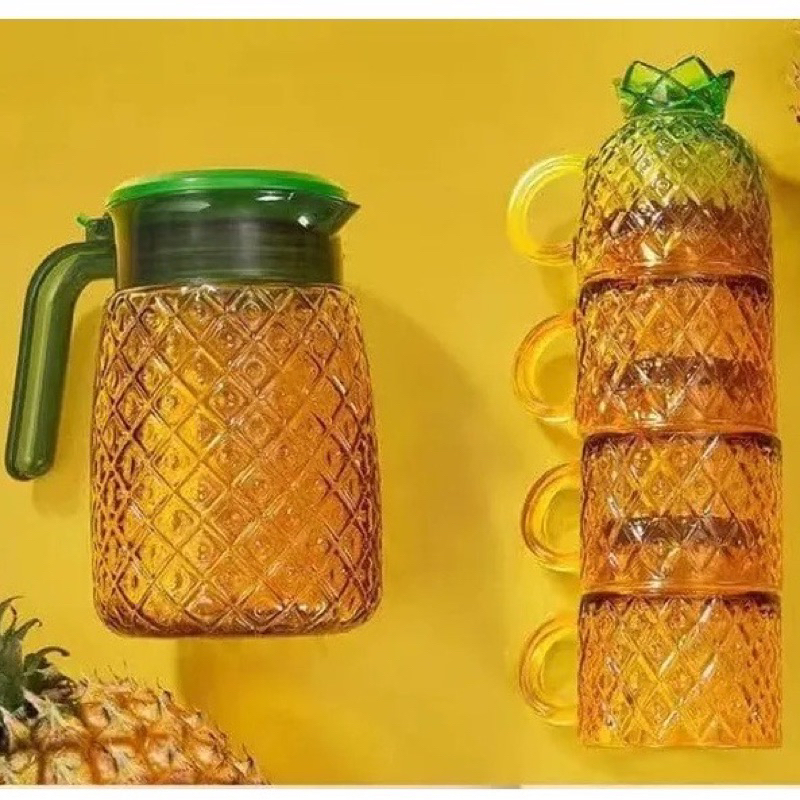 Chunming Pineapple Shaped 4 Stacking Drinking Glass + 1 Pitcher Set ...