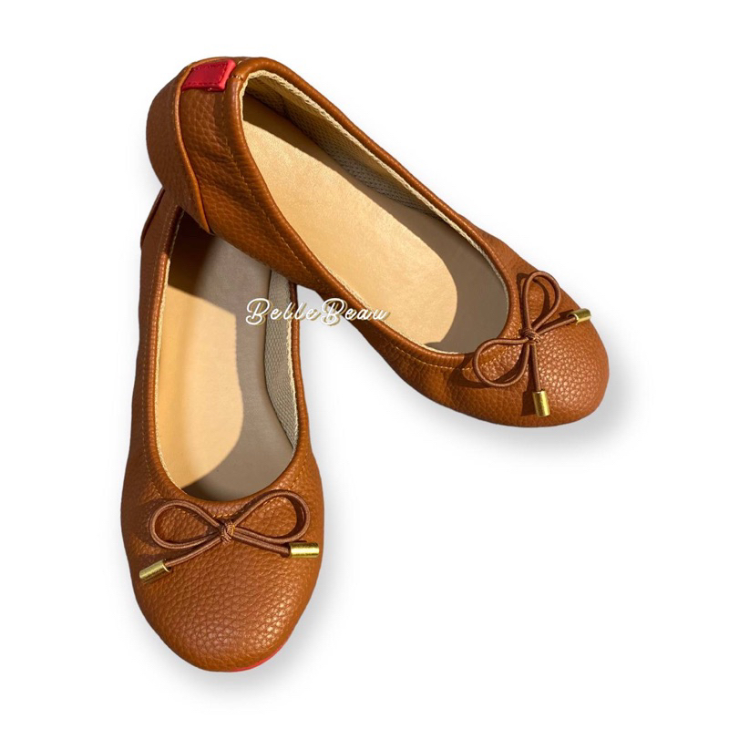Amber Ribbon Heart Sole Ballet Flats Marikina Made Shoes in Tan Color ...