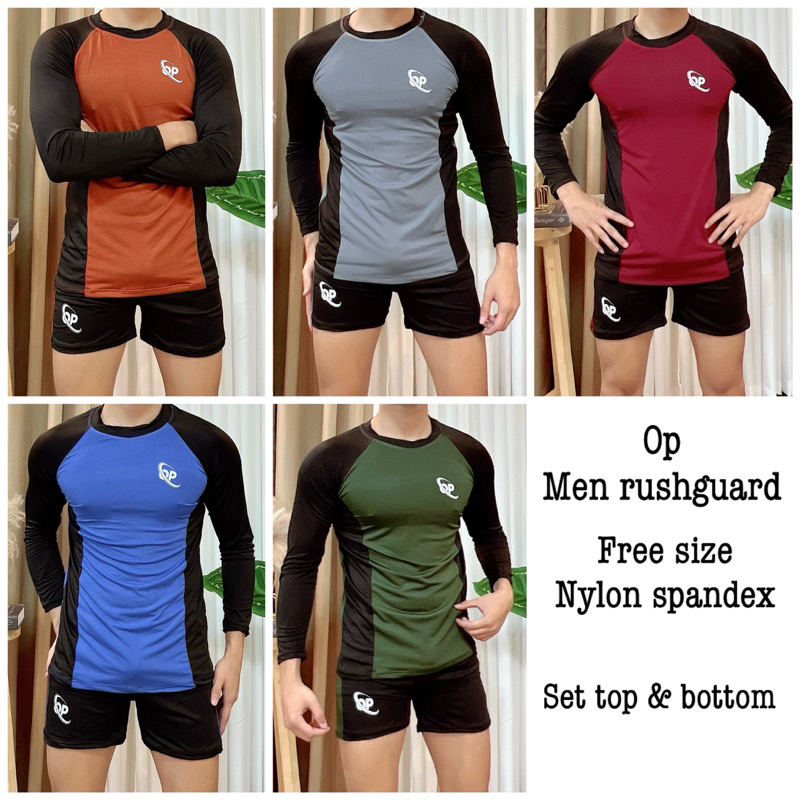 OP MEN RUSHGUARD SET/ TOP&BOTTOM/FREESIZE/nylonspandex | Shopee Philippines