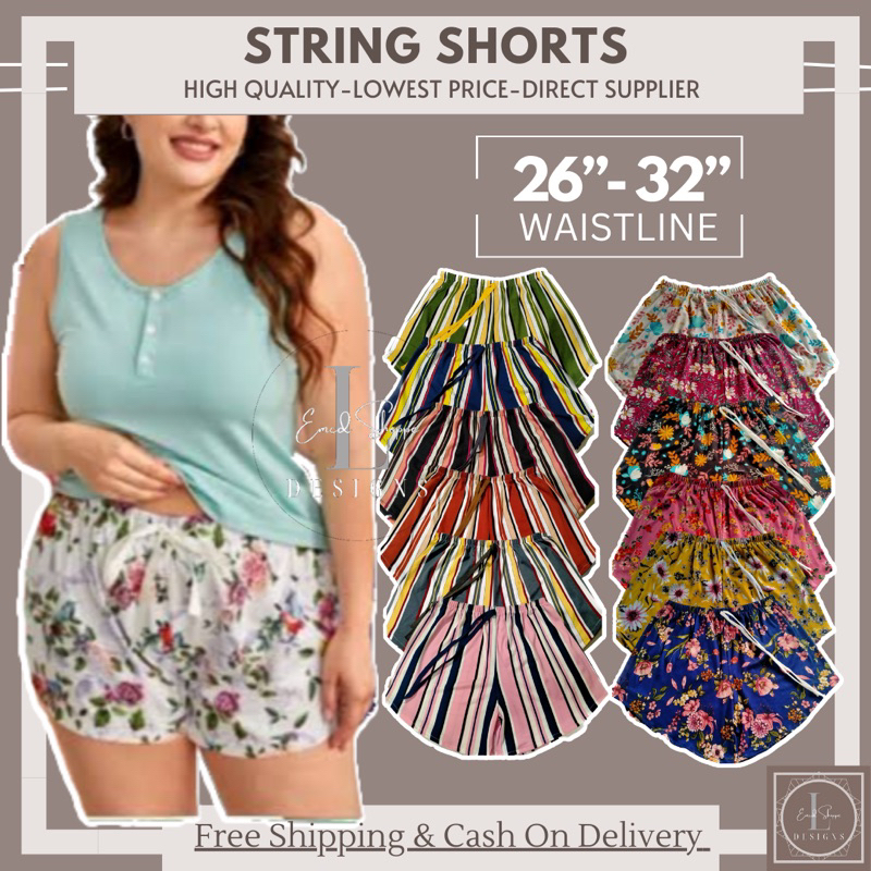 Comfy Pambahay String Floral & Stripes Short Cotton (Freesize) | Shopee ...