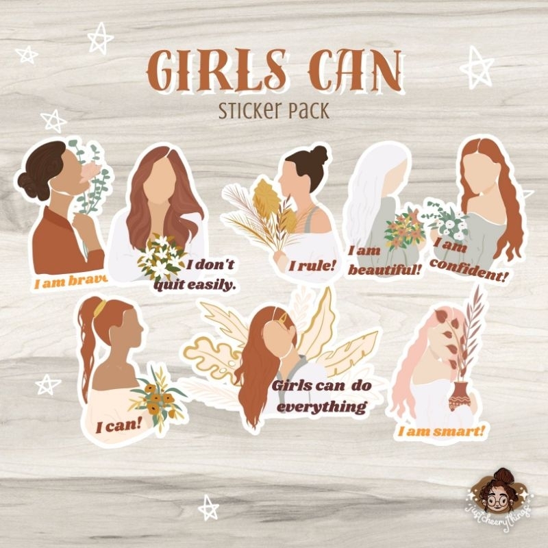 Girls Can! Positive Words Cute Sticker Pack for Journal Planner Bujo ...