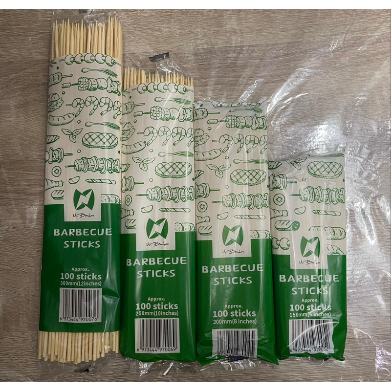 100pcs Wooden Mr Bamboo Disposable Sticks, BBQ Skewers, Barbecue Stick ...