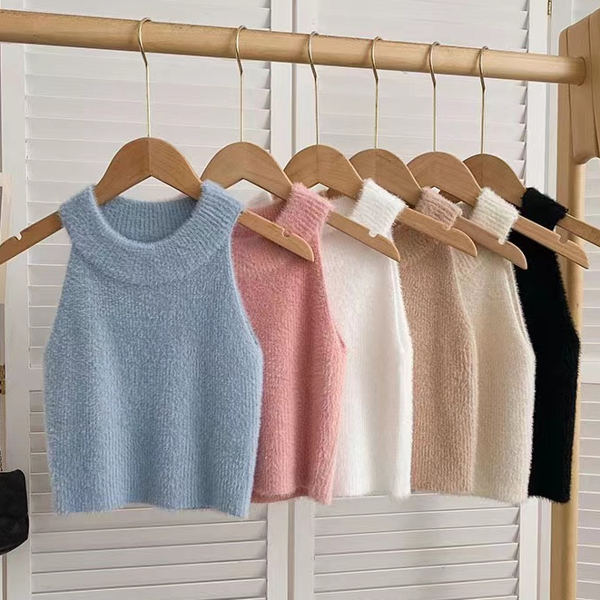 Aliya Fur Halter Tops Furry Soft Casual Blouse Top Summer Tops Knitted ...