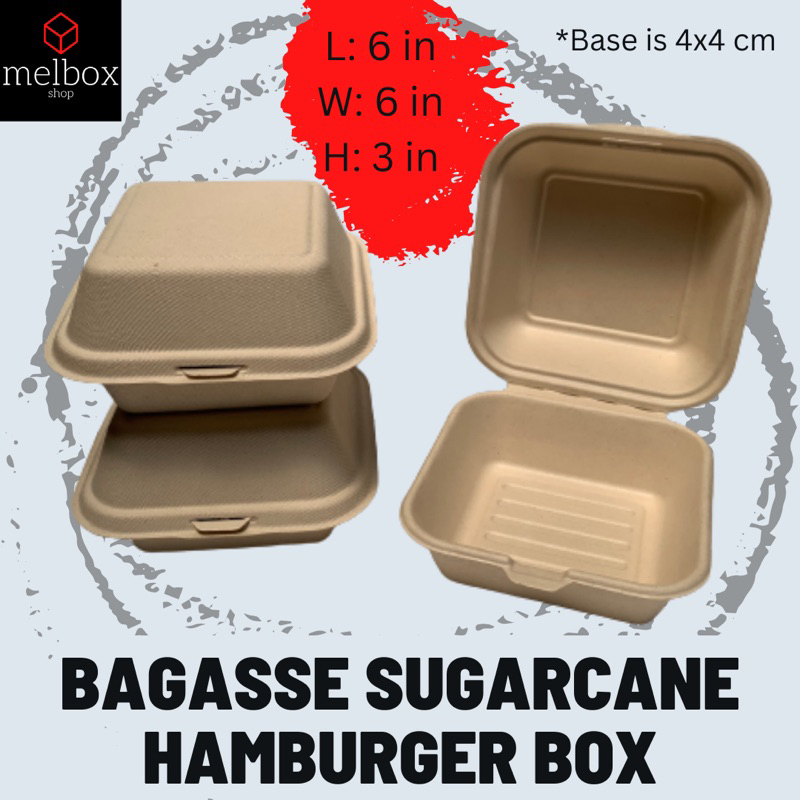 [10 pcs or 50 pcs] Bagasse Sugarcane Hamburger Burger Bento Cake Box ...