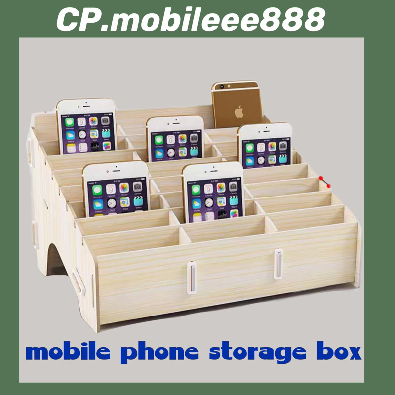 24grids Place rack mobile phone storage box phone holder wooden desktop ...