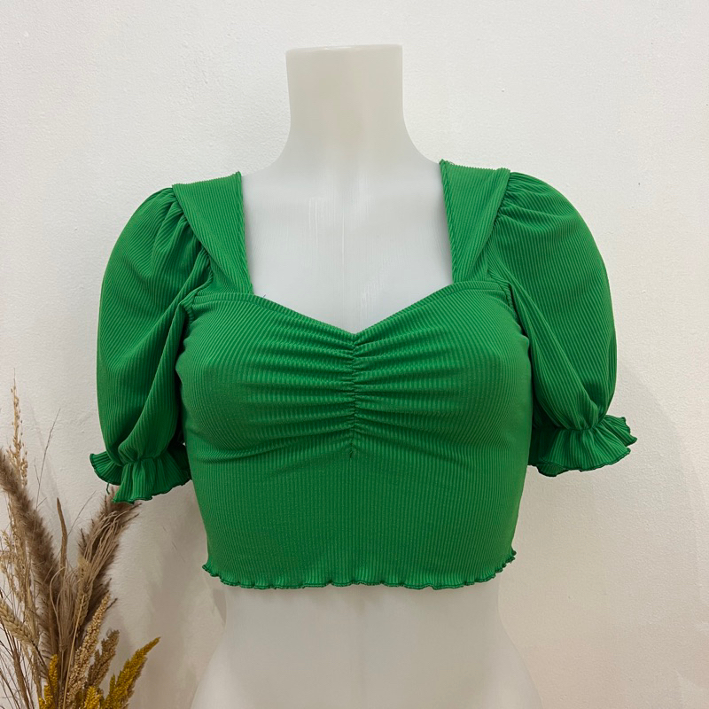 WUL KN#7 JASMINE - LETTUCE PUFF SLEEVE Croptop (KNITTED) | Shopee ...