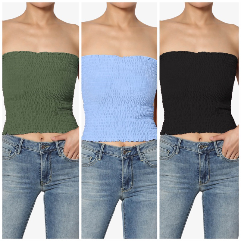 BRANDED SMOCKED TUBE TOP | Original Overrun | Shopee Philippines