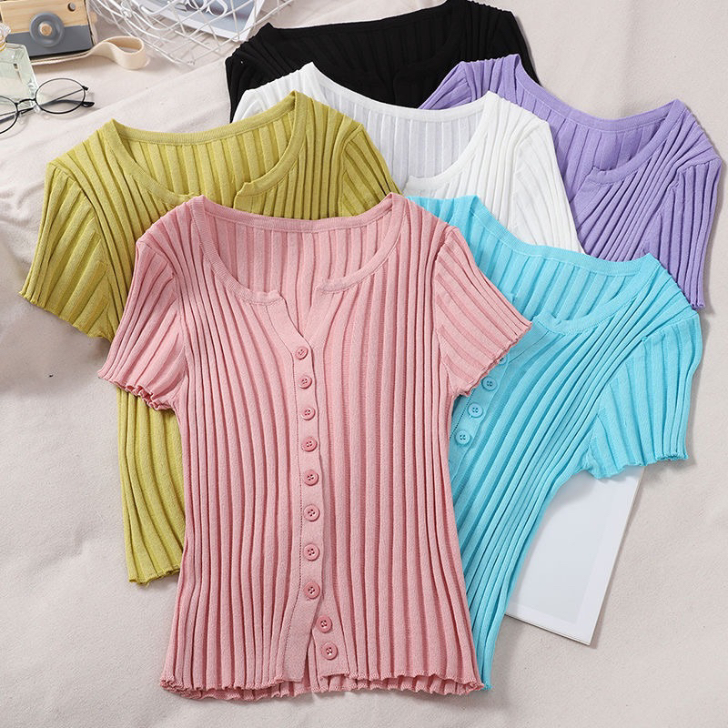 7121 SUMMER ice silk knit Koreafashion slim cardigan short sleeve ...