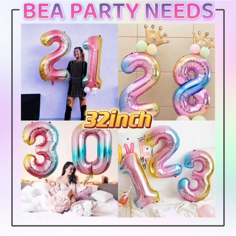 32inch Gradient Rainbow number balloons decoration happy birthday ...