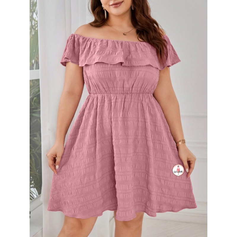 Sylvia PLUS SIZE Bubble Lattice Off Shoulder Ruffle Dress 32055 ...