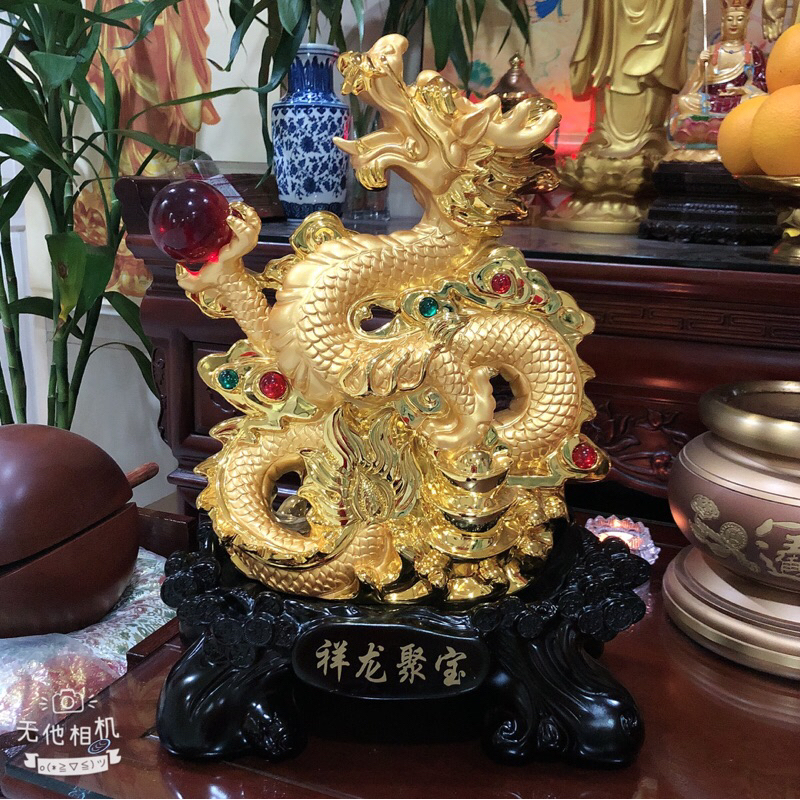 Big Gold Feng Shui Dragon and Fortune Coin Lucky Charm Display Statue ...