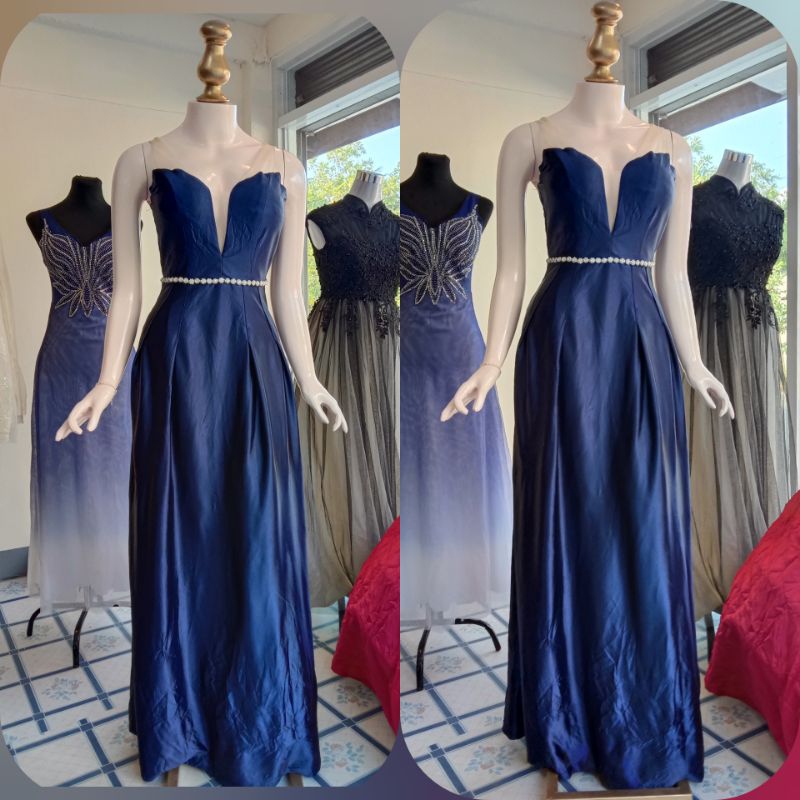 elegant navy blue long gown | Shopee Philippines