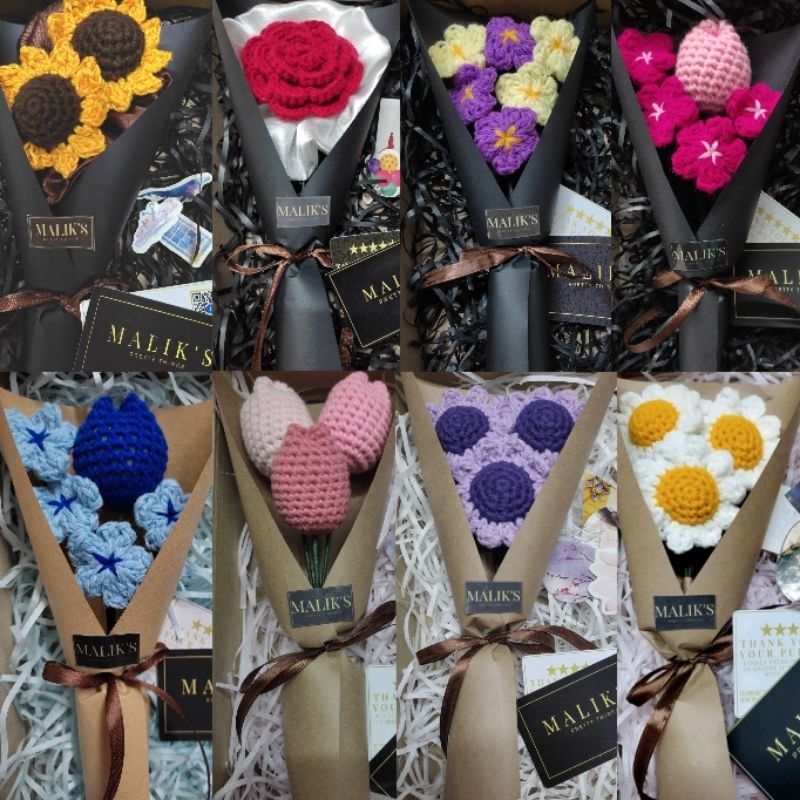Crochet Flower Bouquet WITH BOX AND FREE LETTER |Chamomile|Tulips|Rose ...