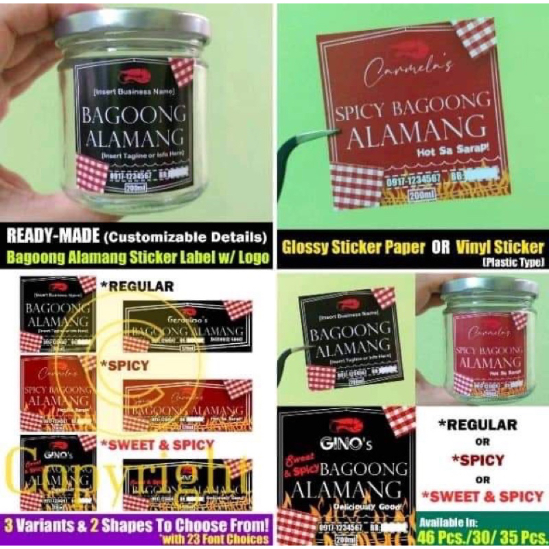 BAGOONG / ALAMANG Sticker Labels w/ Logo (Glossy | Water Resistant ...