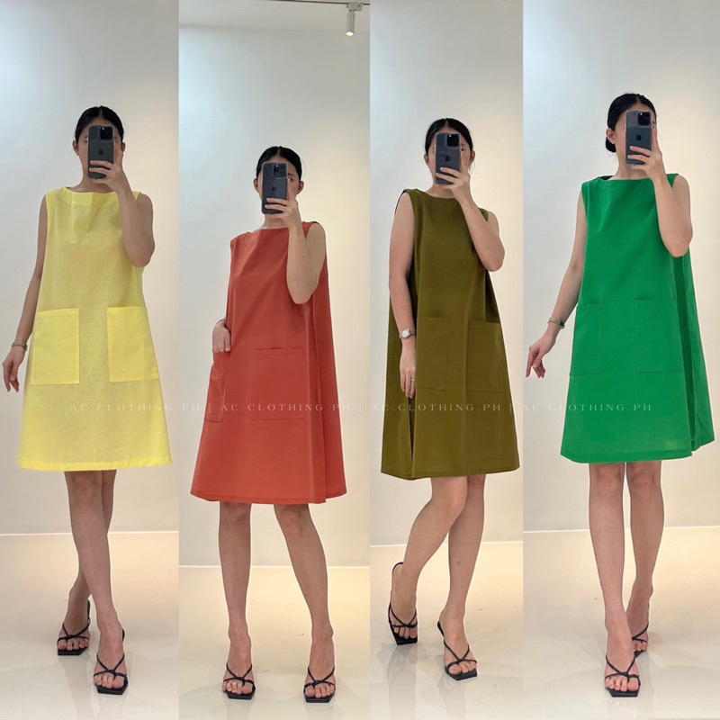 REGINE ELEGANT COTTON LINEN 2 POCKET DRESS | Shopee Philippines