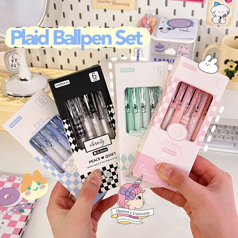 6pcs Set Pastel Morandi Colors Plaid Design Retro 0.5mm Ballpen Pens ...