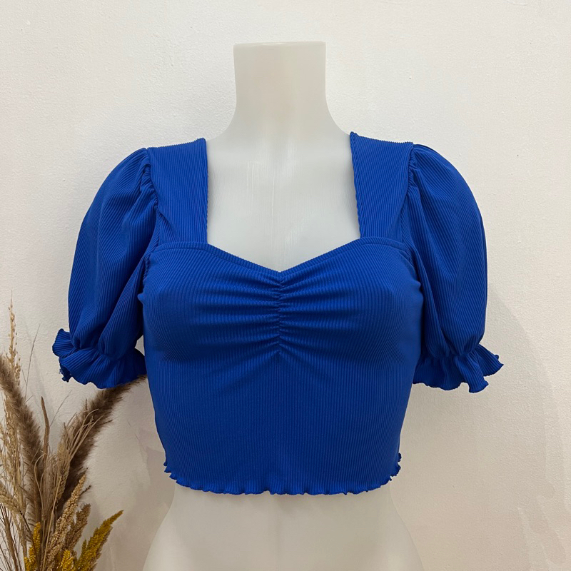 WUL KN#7 JASMINE - LETTUCE PUFF SLEEVE Croptop (KNITTED) | Shopee ...