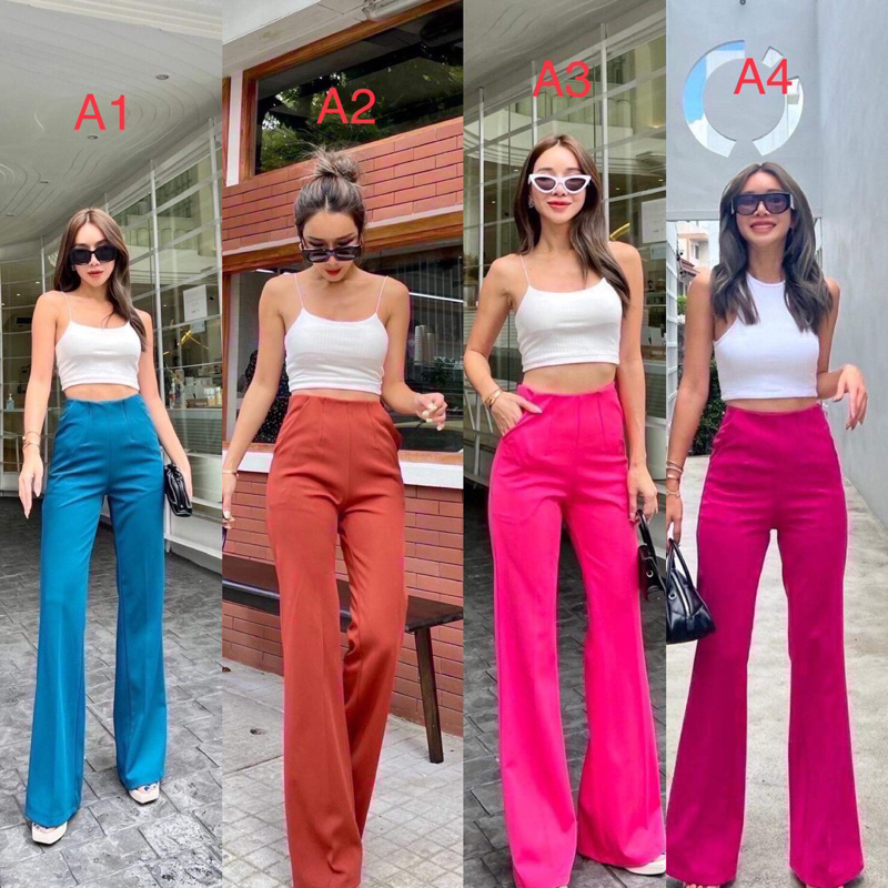 Highwaisted Promthong flare trouser pants side zipper | Shopee Philippines