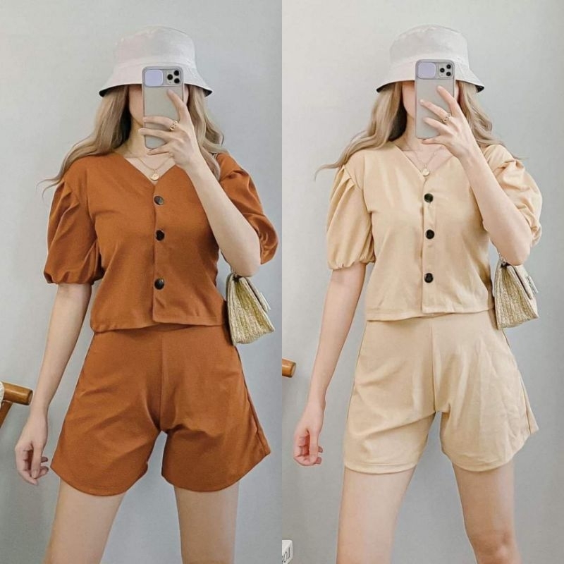 Miles Button Top Terno Short Set | Shopee Philippines