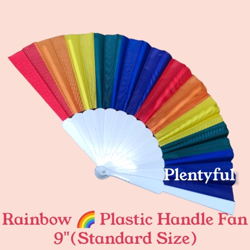 Pamaypay o Abaniko Rainbow Color Plastic Handle Standard Size Colored ...