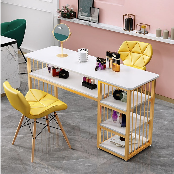 Nordic light luxury nail art table and chairs double imitation marble ...