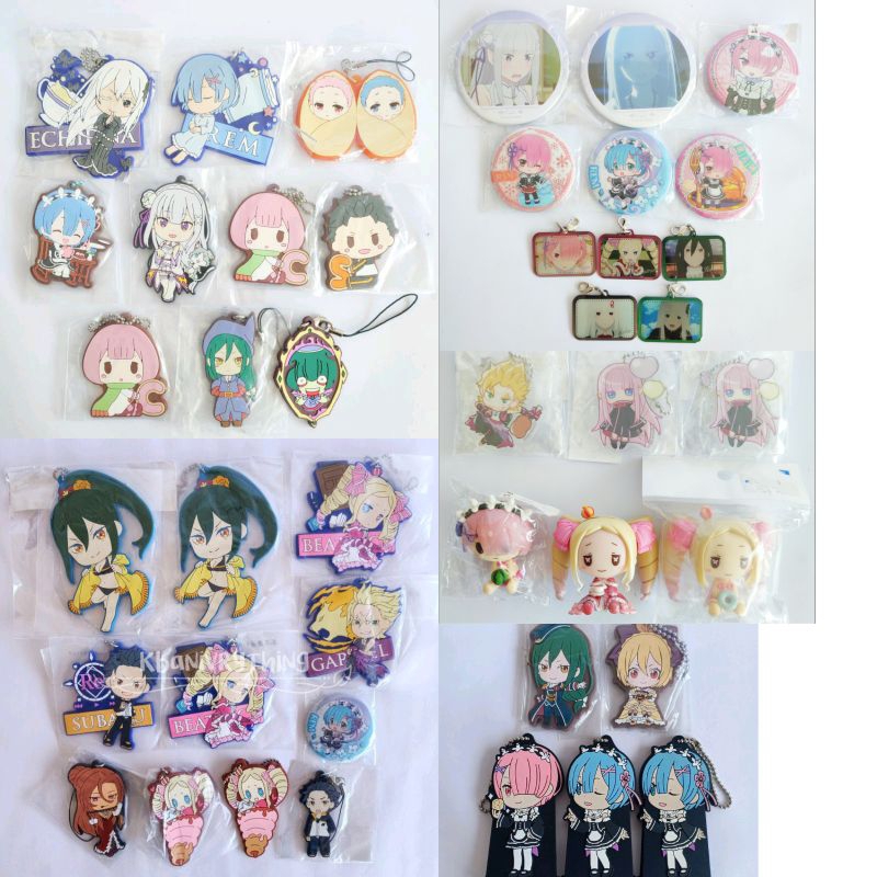 Re:Zero - Rem, Ram, Subaru, Beatrice, Crusch Can Badge, Rubber Keychain ...