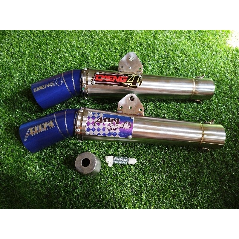 STAINLESS OPEN PIPE AUN DAENG 51 MM TUBE TYPE BLUE TIP UNIVERSAL ...