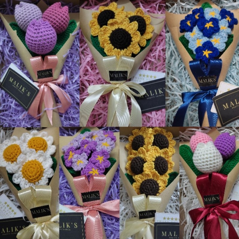 Crochet Flower Bouquet with BOX and FREE customized letter | Shopee ...