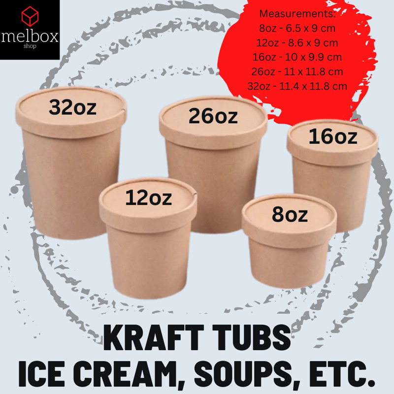 [25 pcs] Kraft Ice Cream Food Soup Disposable Biodegradable Tub with ...