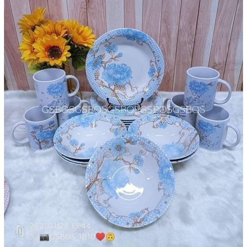 CHERRY BLOSSOM PLATE SET BABASAGIN 12 PCS 8 SOUP PLATE 6 PCS COFFEE MUG ...