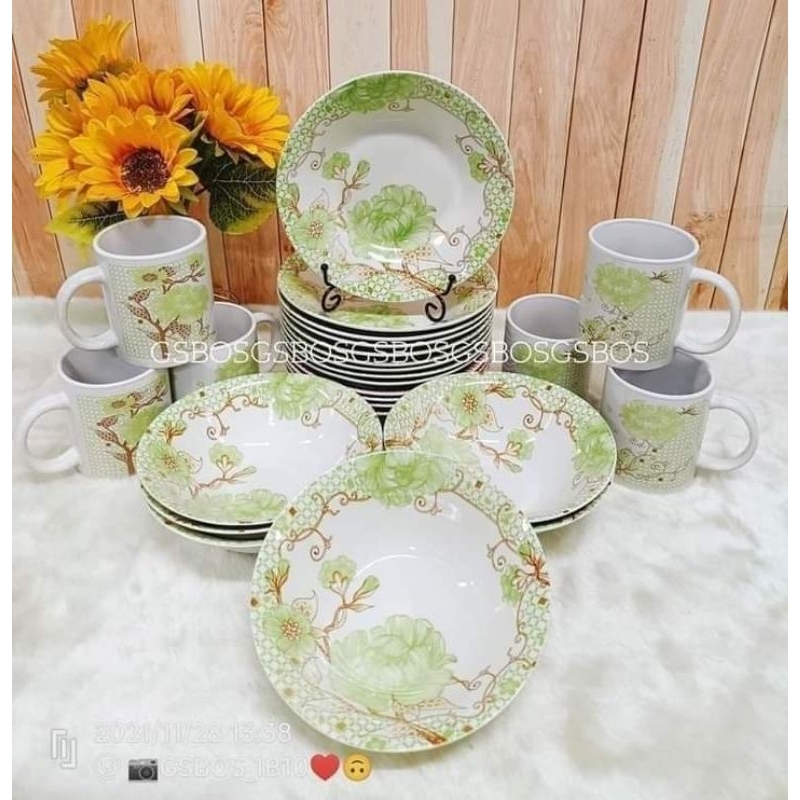 CHERRY BLOSSOM PLATE SET BABASAGIN 12 PCS 8 SOUP PLATE 6 PCS COFFEE MUG ...