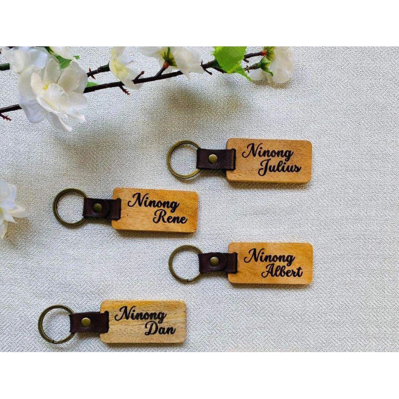 Laser Engraved Leather Wood Keychain | Shopee Philippines