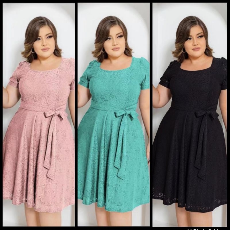 HQ FASHION ELEGANT PLUS SIZE PLAIN LACE MINI DRESS | Shopee Philippines