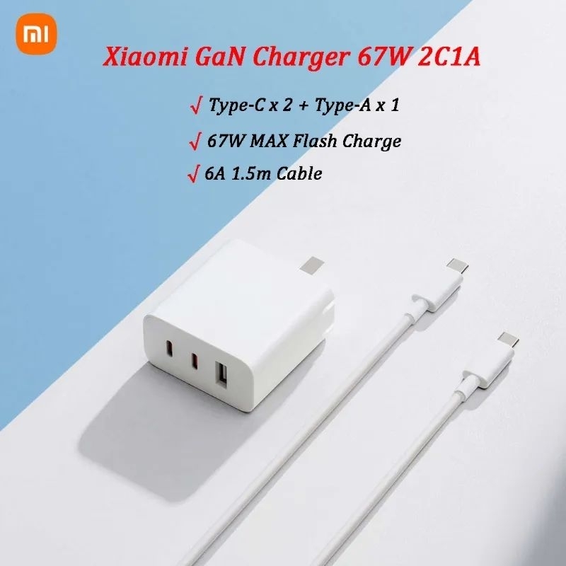 Xiaomi Mi GaN 67W Charger 2C1A Power Adapter & 5A Type-C Cable Support Mi Turbo Charge | Shopee ...