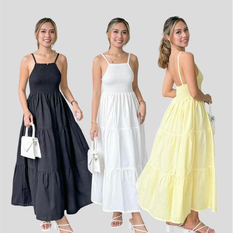 Smocked Halter Linen Maxi Dress by Basic Manila | Shopee Philippines