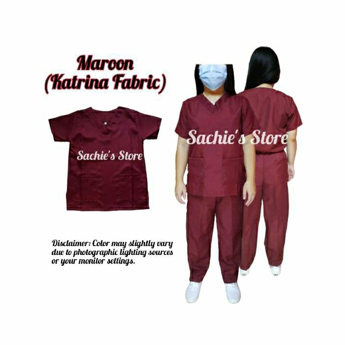 [Medical Uniform Unisex] Plain Maroon Scrub Suit VNeck (Katrina ...