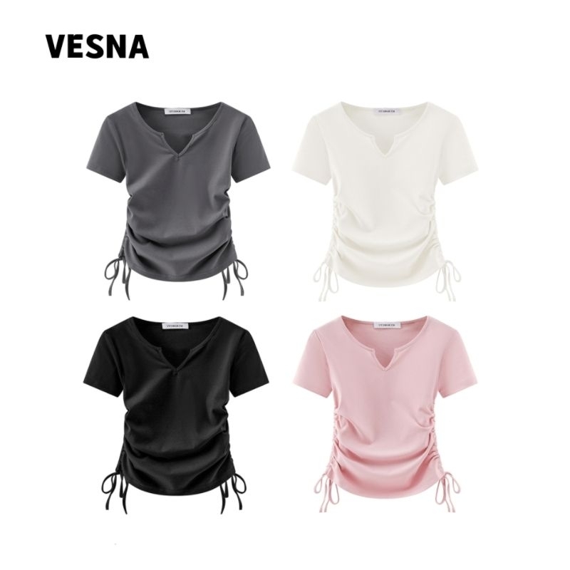 VESNA crop top for woman short sleeve fitted top plain tshirt | Shopee ...