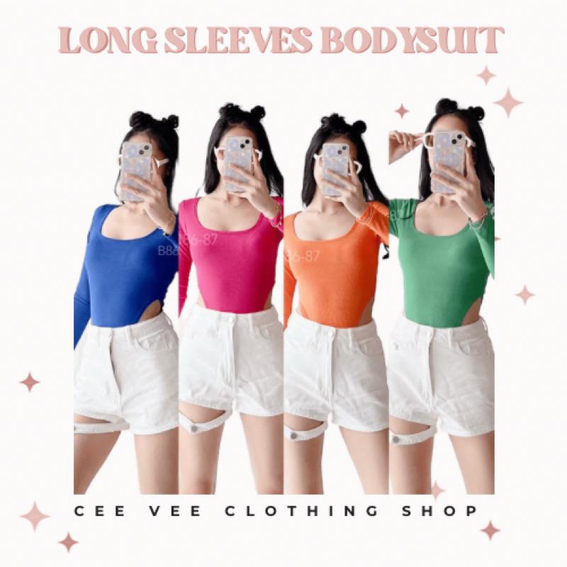 LONG SLEEVES BODYSUIT SQUARE/ROUND NECK| CEE VEE CLOTHING SHOP | Shopee ...