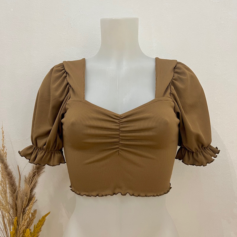 WUL KN#7 JASMINE - LETTUCE PUFF SLEEVE Croptop (KNITTED) | Shopee ...